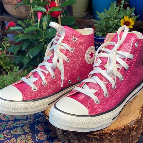 Converse | Shoes | New Sparkling Metallic Hot Pink Converse Hi Tops ...
